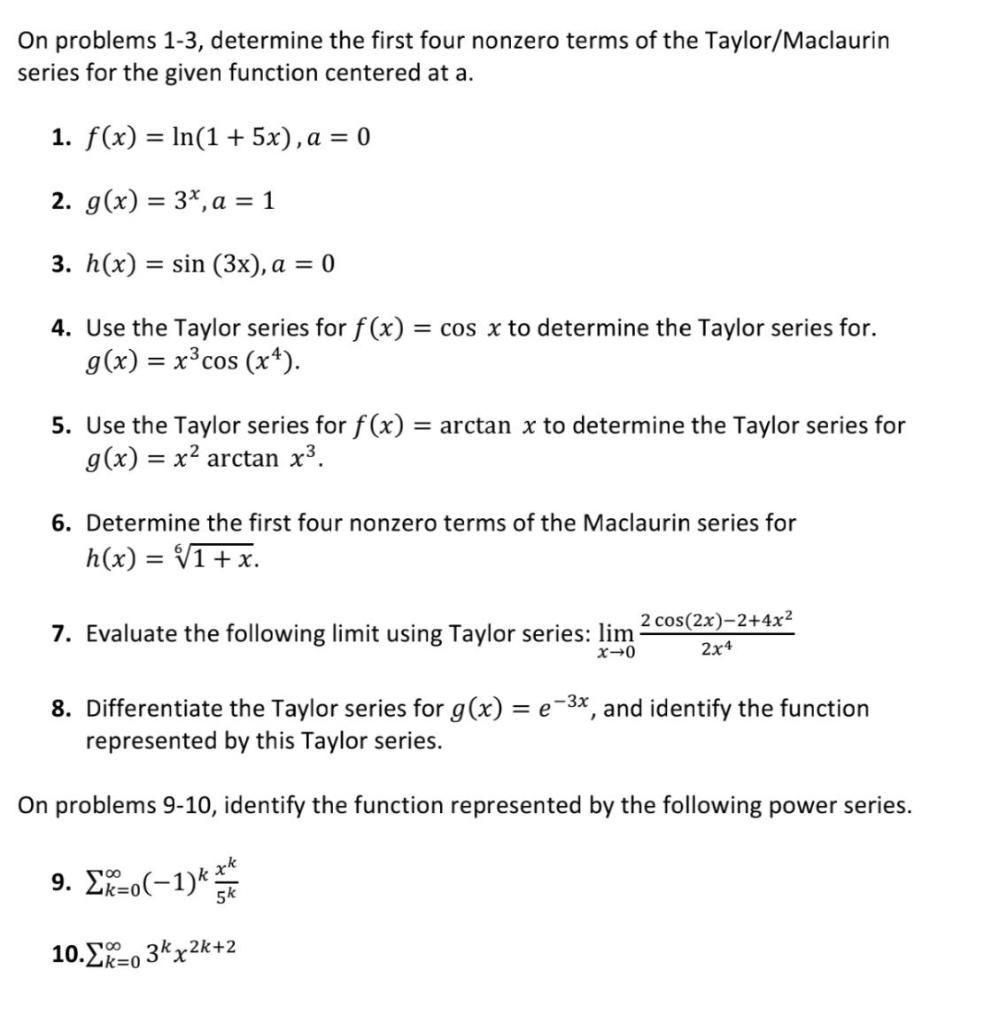 Solved On problems 1-3, determine the first four nonzero | Chegg.com