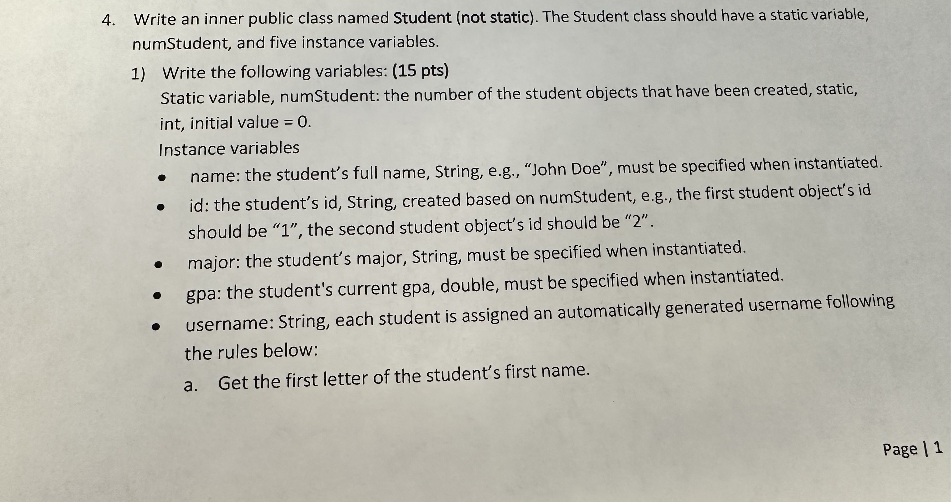 Solved 4. Write an inner public class named Student (not | Chegg.com