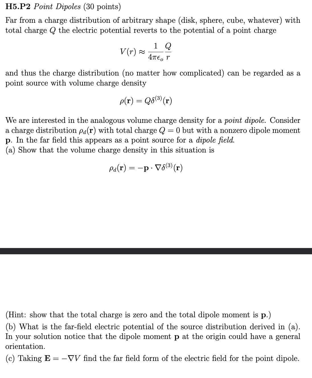 Solved H5.P2 Point Dipoles (30 points) Far from a charge | Chegg.com