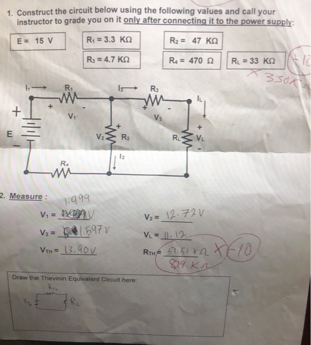 Solved 1. Construct the circuit below using the following | Chegg.com