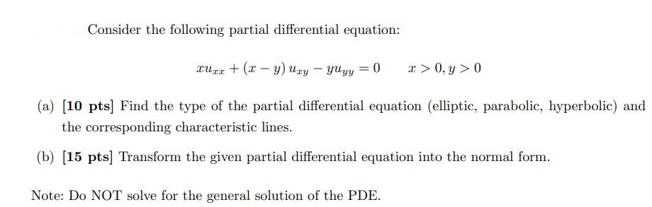 Solved Consider the following partial differential equation: | Chegg.com