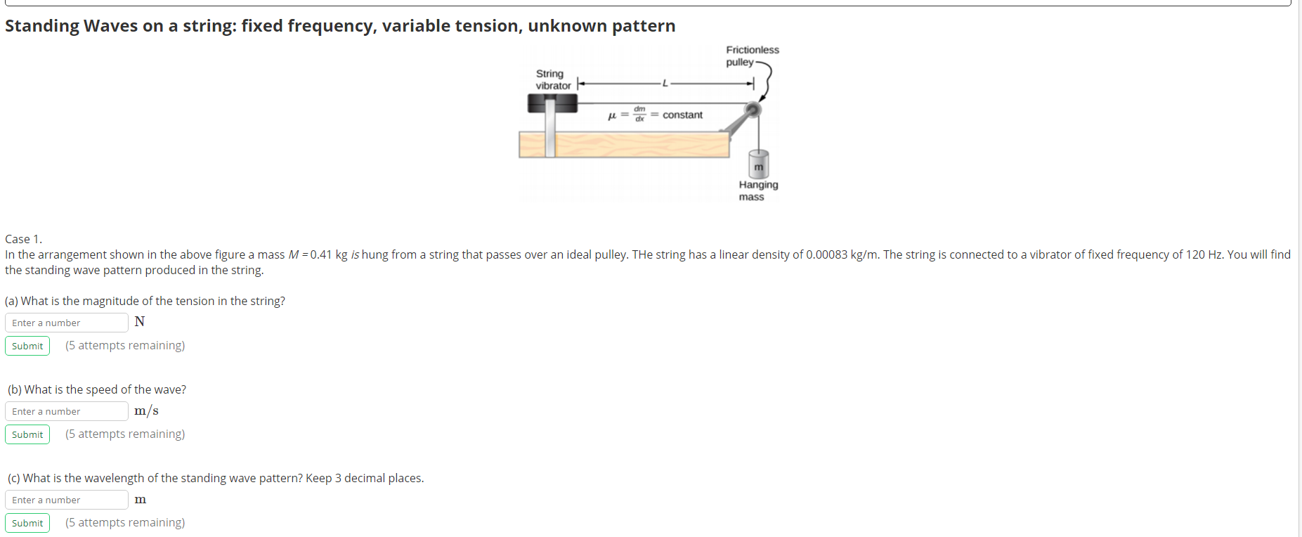 Solved Standing Waves on a string: fixed frequency, variable | Chegg.com