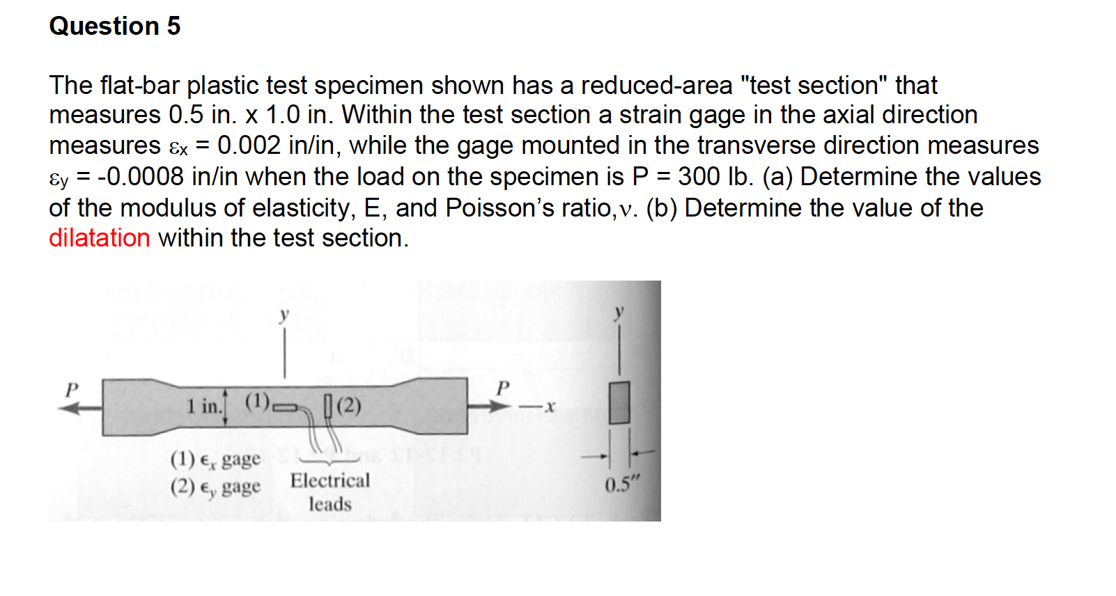 Question 5The flat-bar plastic test specimen shown | Chegg.com