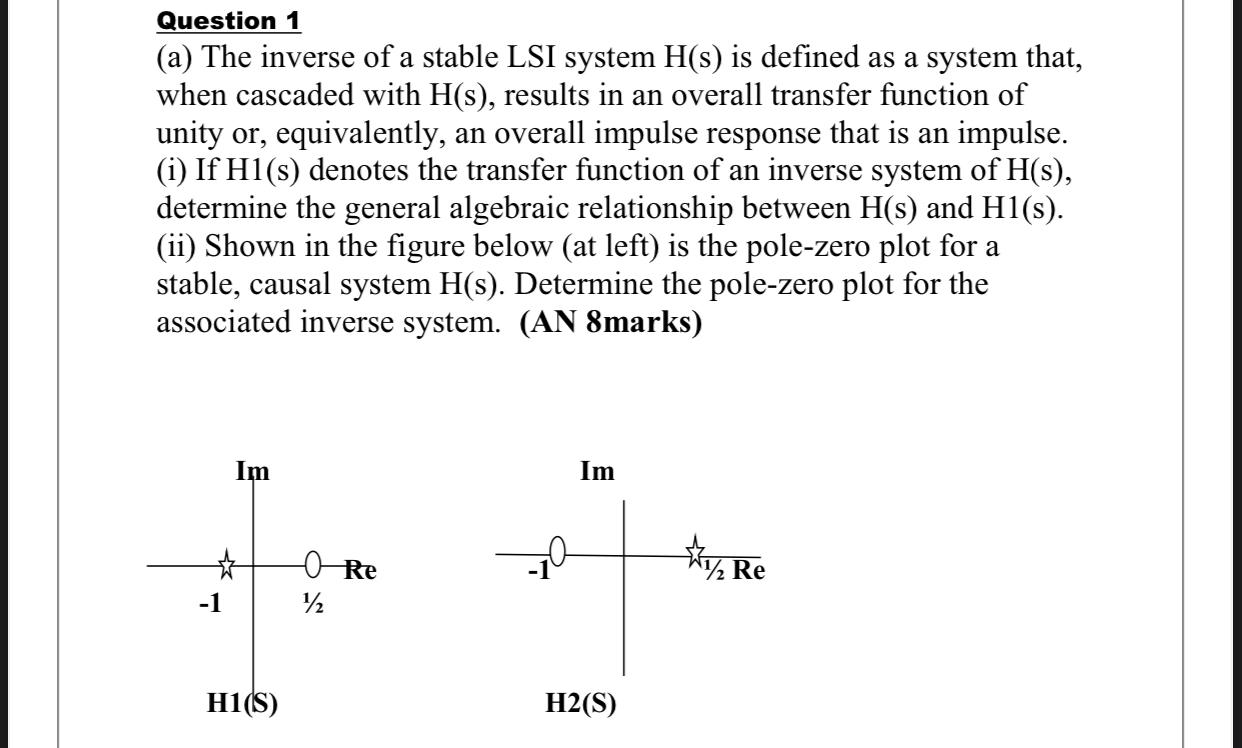 Solved Question 1 (a) The inverse of a stable LSI system | Chegg.com