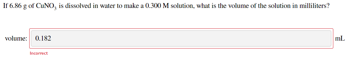Solved If 6.86 g of CuNO3 is dissolved in water to make a | Chegg.com