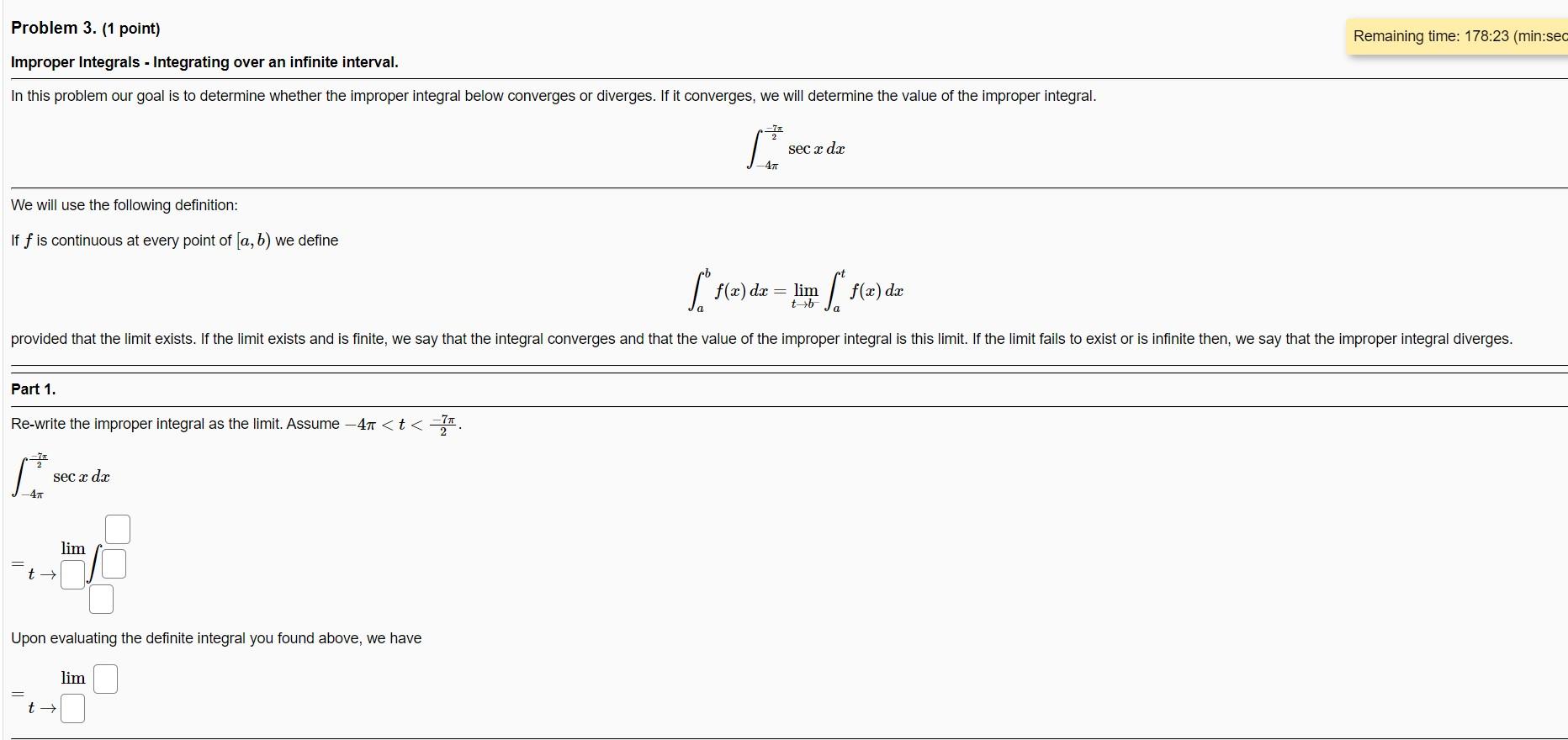 Solved Problem 3. (1 point) Remaining time: 178:23 (min:sed | Chegg.com
