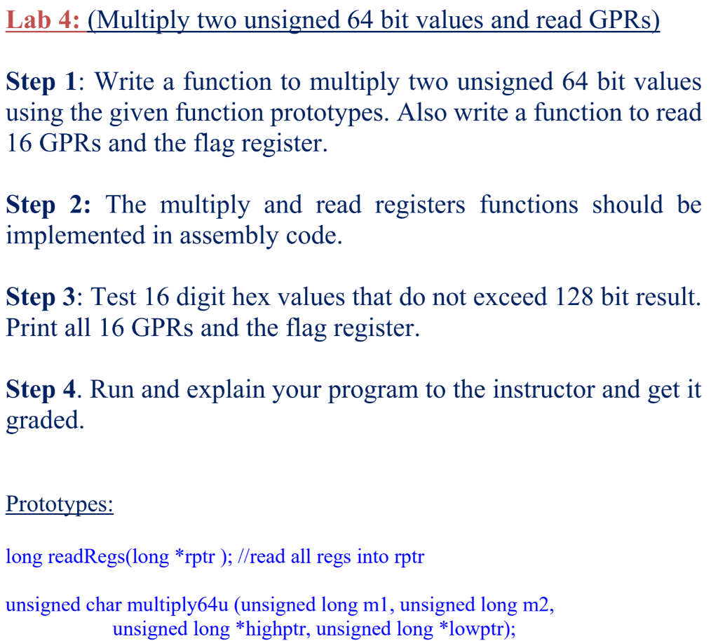 Lab 4: (Multiply two unsigned 64 bit values and read | Chegg.com