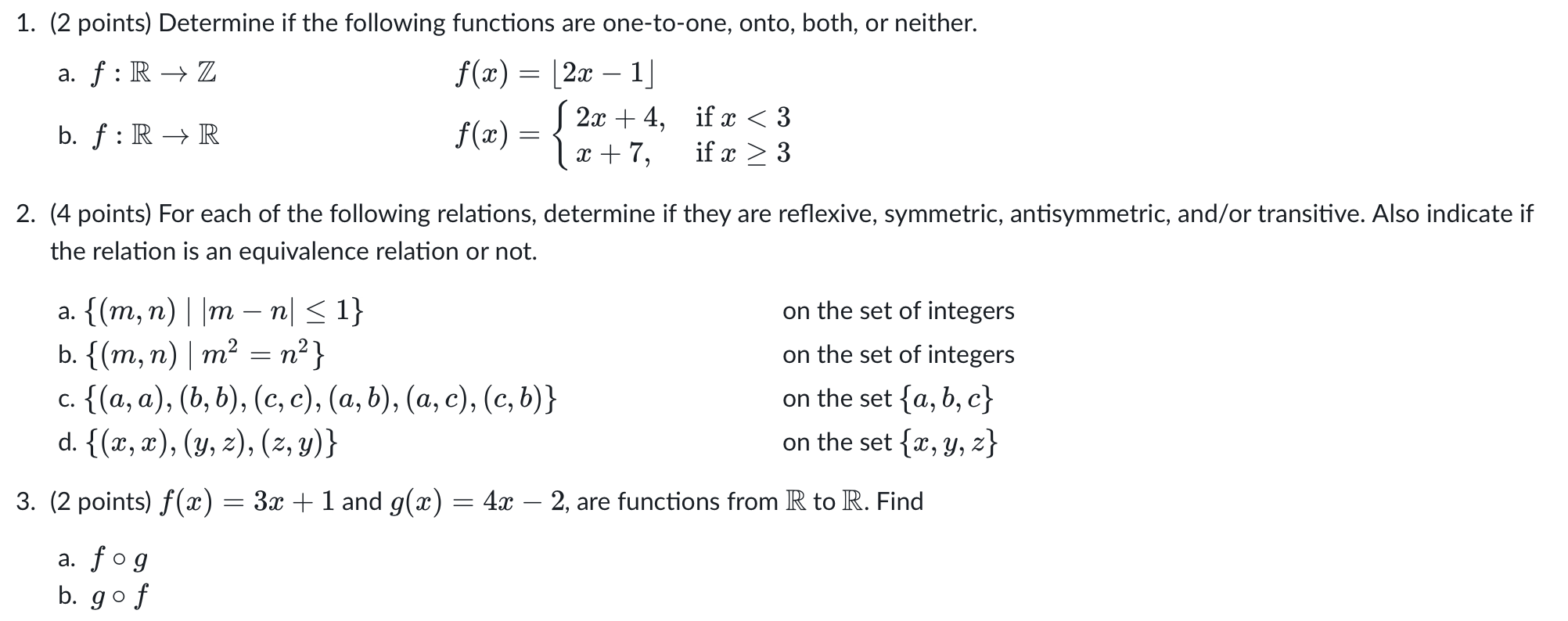 Solved 1. (2 points) Determine if the following functions | Chegg.com