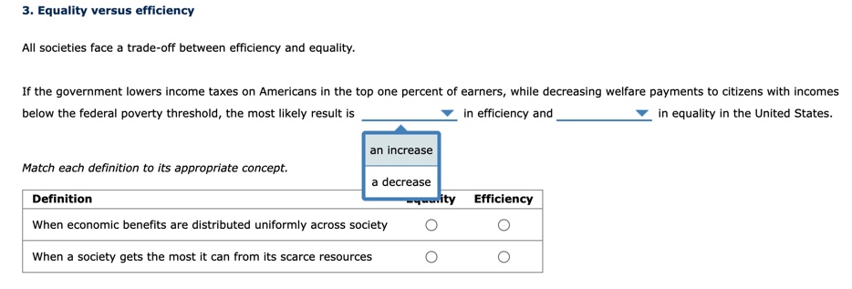 Solved 3. Equality versus efficiency All societies face a | Chegg.com