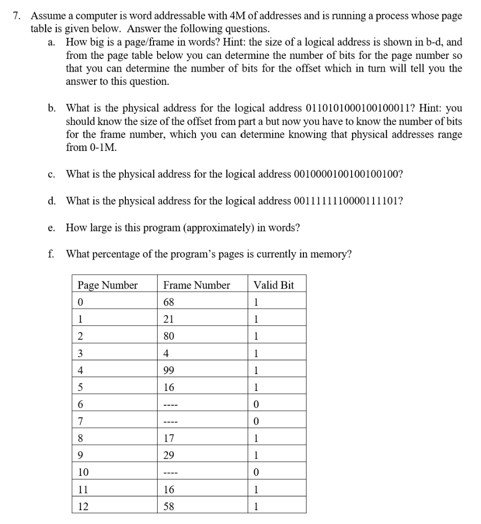 Solved 7. Assume a computer is word addressable with 4M of | Chegg.com