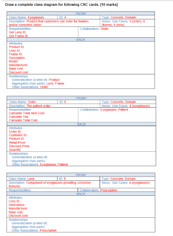 Solved Draw A Complete Class Diagram For Following Crc