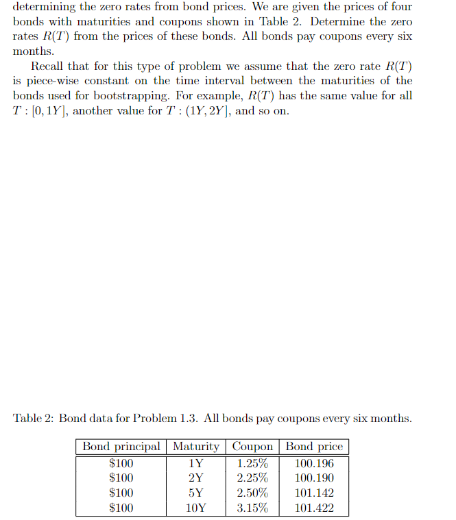 determining the zero rates from bond prices. We are | Chegg.com