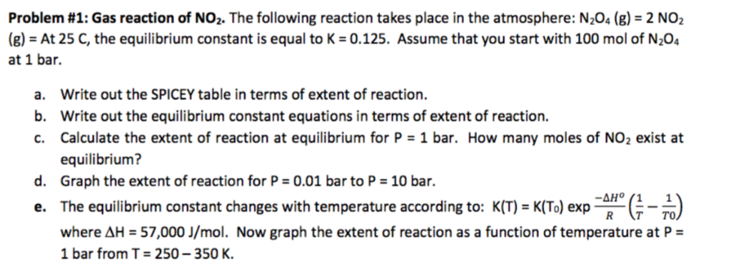 Solved Problem #1: Gas reaction of NO2. The following | Chegg.com