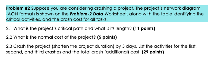 Solved Problem #2 Suppose you are considering crashing a | Chegg.com