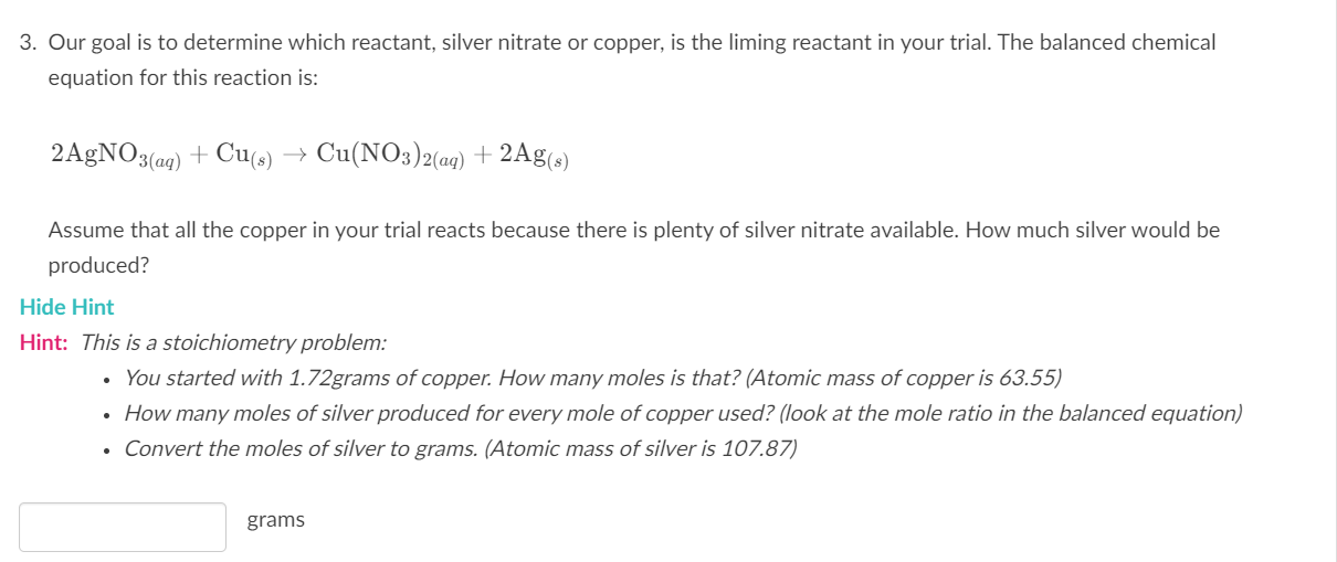 Solved 3. Our goal is to determine which reactant, silver | Chegg.com