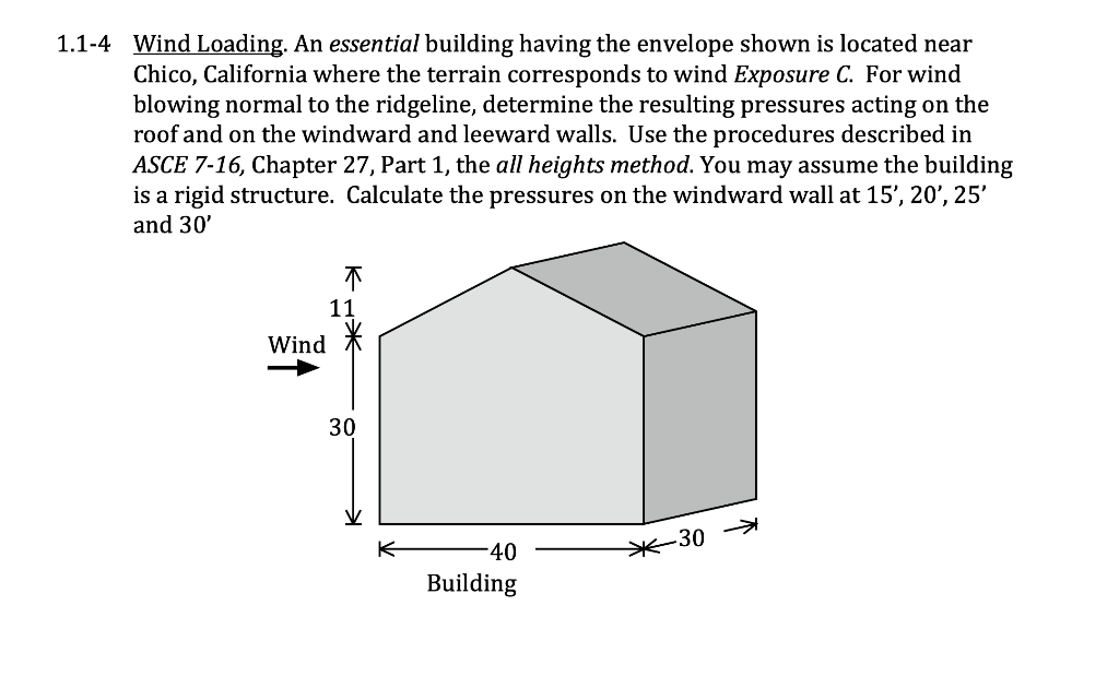 1.1-4 Wind Loading. An essential building having the | Chegg.com