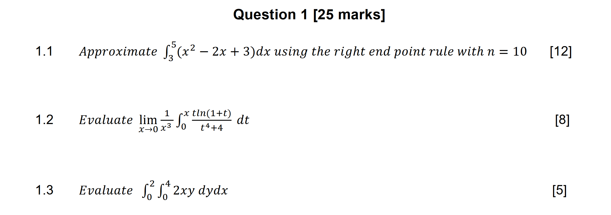 Solved 1.1 Approximate ∫35(x2−2x+3)dx using the right end | Chegg.com