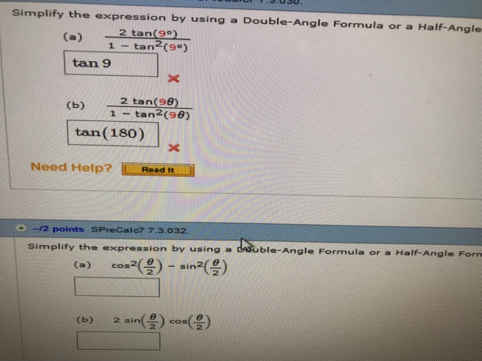 Solved Simplify the expression by using a Double-Angle | Chegg.com