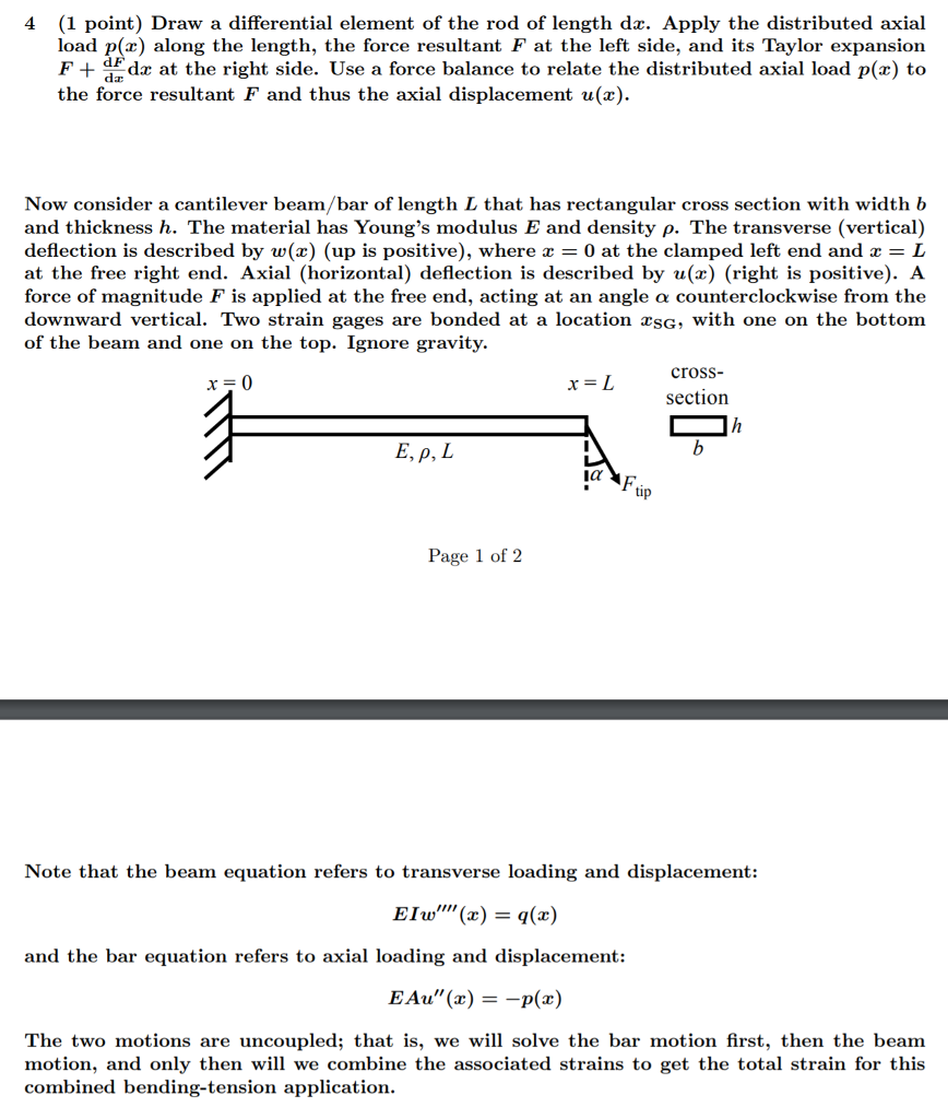 Solved (1 point) Draw a differential element of the rod of | Chegg.com