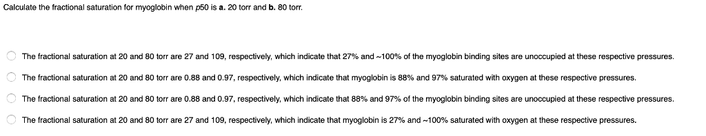 Solved Calculate the fractional saturation for myoglobin | Chegg.com