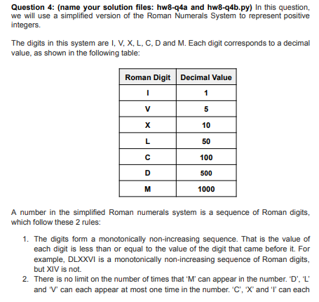 Solved Question 4: (name your solution files: hw8-94a and | Chegg.com