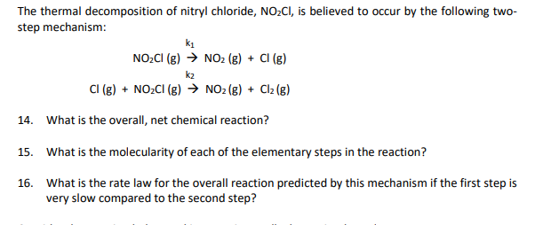 Solved The thermal decomposition of nitryl chloride, NO2Cl, | Chegg.com