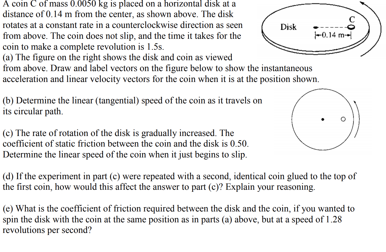 Solved - - ----- A coin C of mass 0.0050 kg is placed on a | Chegg.com