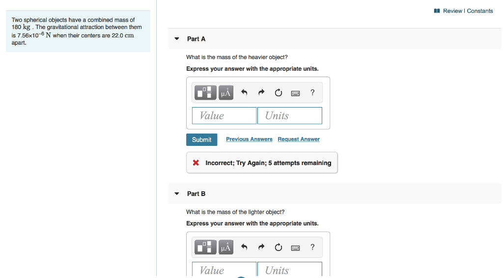 Solved Review Constants Two spherical objects have a | Chegg.com