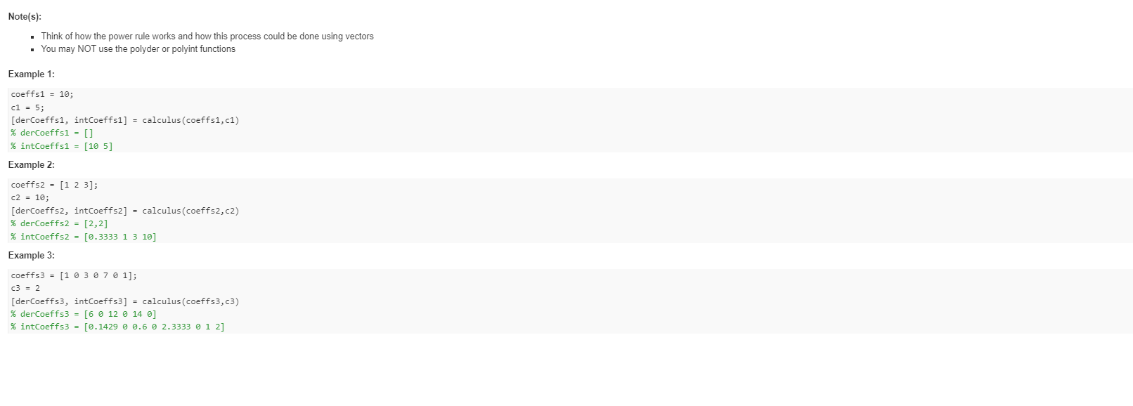 Solved Function: calculus Input(s): (double) a 1xN vector | Chegg.com