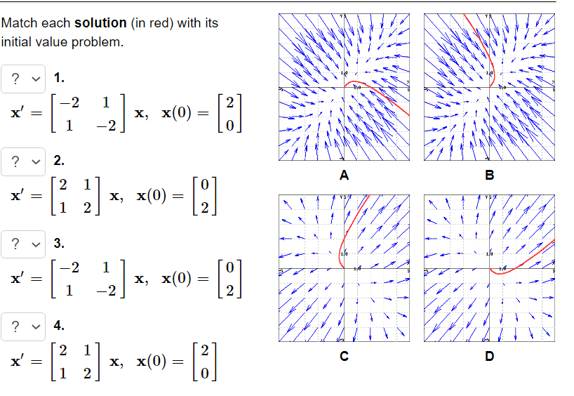 Solved Match each solution in red) with its initial value | Chegg.com Solved Match each solution in red) with its initial value | Chegg.com