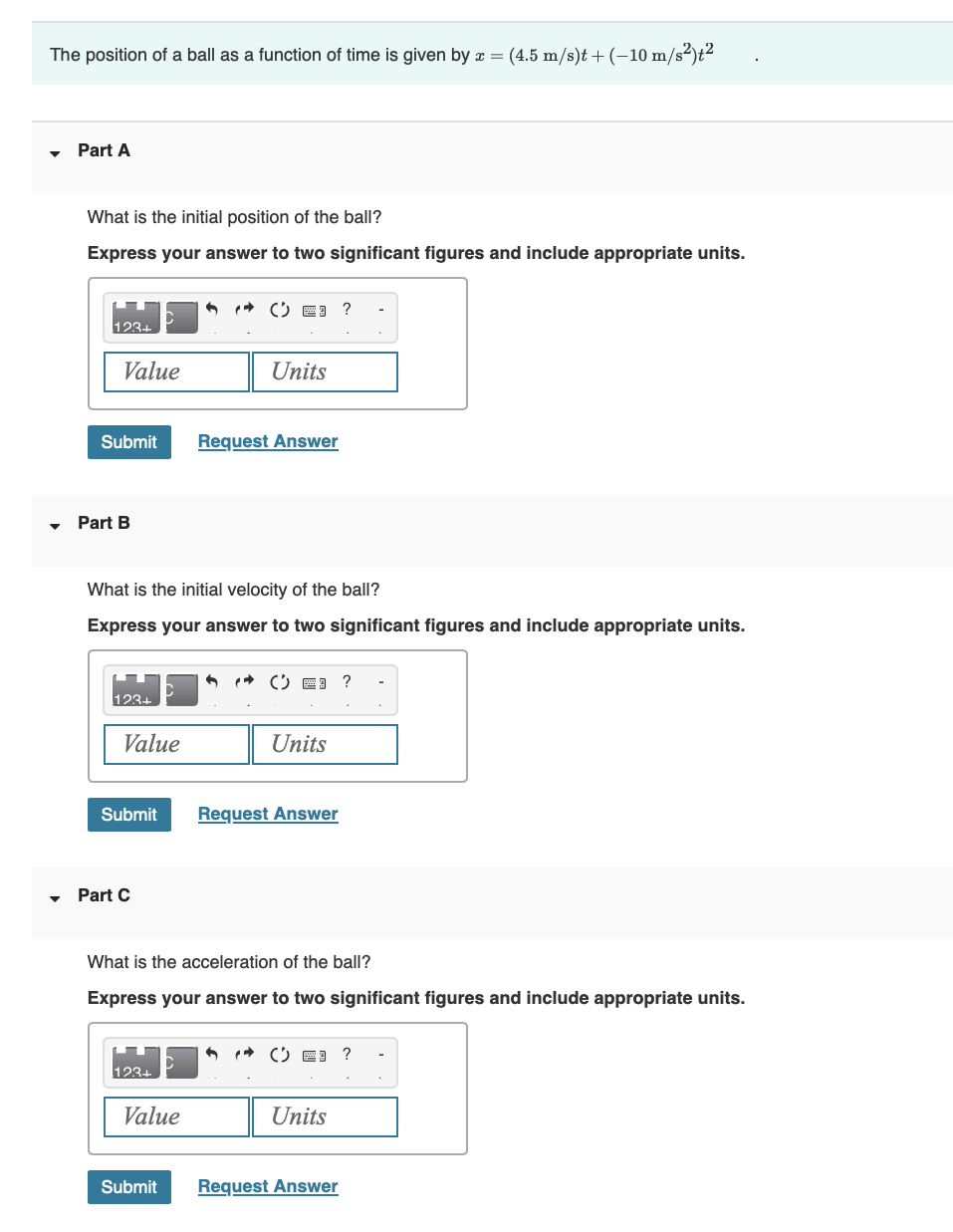 Solved The position of a ball as a function of time is given | Chegg.com