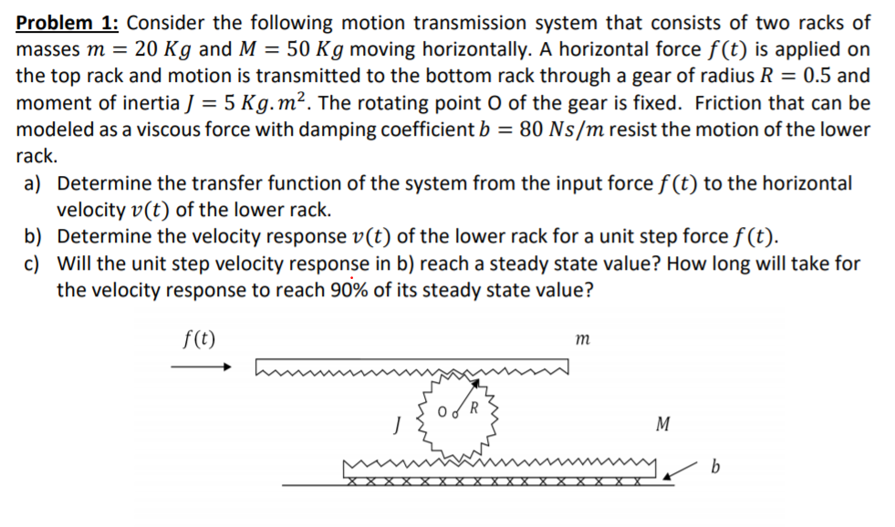 Solved Problem 1: Consider the following motion transmission | Chegg.com