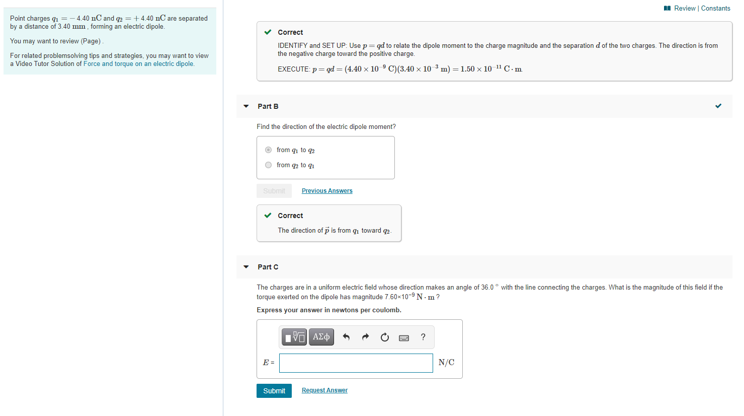 Solved Review Constants Part A You measure an electric field | Chegg.com
