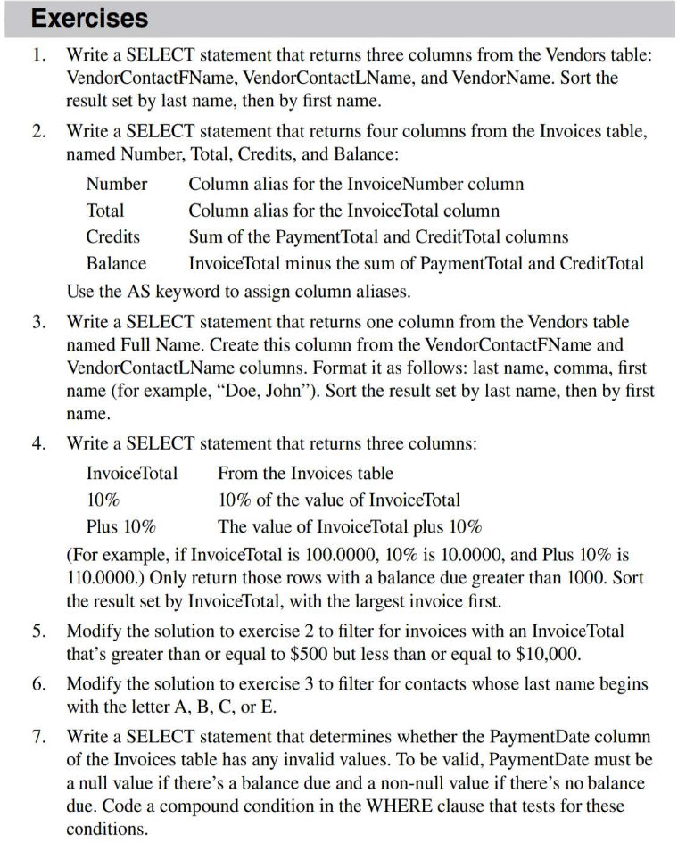 1. Write a SELECT statement that returns three | Chegg.com