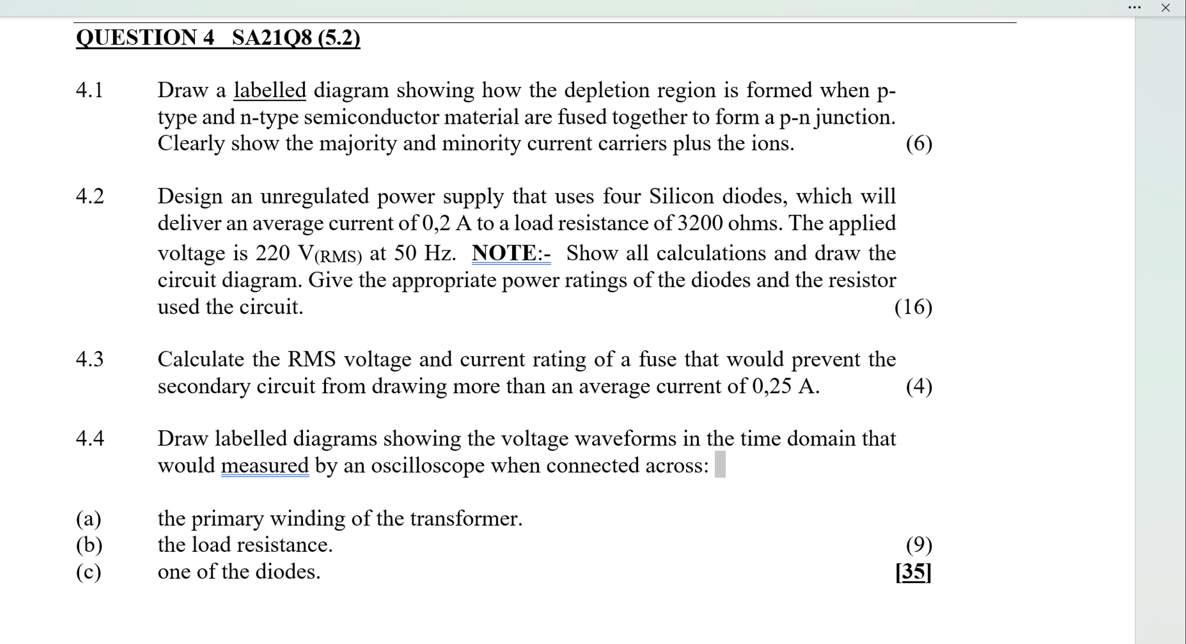 Solved QUESTION 4 ﻿SA21Q8 (5.2)4.1 ﻿Draw a labelled diagram | Chegg.com