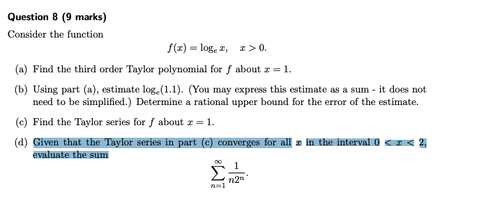Solved Consider the function f(x)=logex,x>0. (a) Find the | Chegg.com