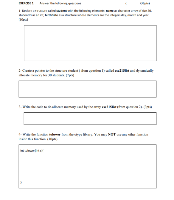 Solved EXERCISE 1 Answer the following questions /30pts) | Chegg.com