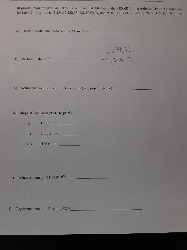 Solved If pt. #1 is (1,254.12, 322.15, 288.12, GND) and pt. | Chegg.com