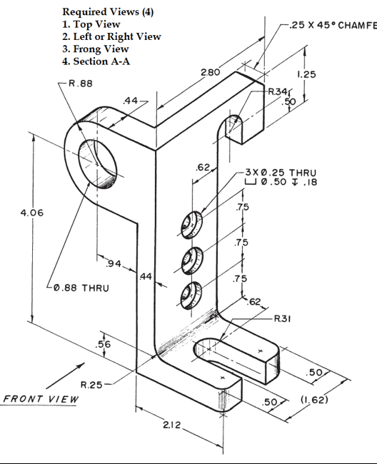 Solved Make your Section A-A view incorporates at least (3) | Chegg.com