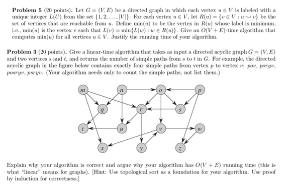 Problem 5 20 Points Let G V E Be A Directed