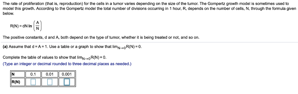 Solved model this growth. According to the Gompertz model | Chegg.com