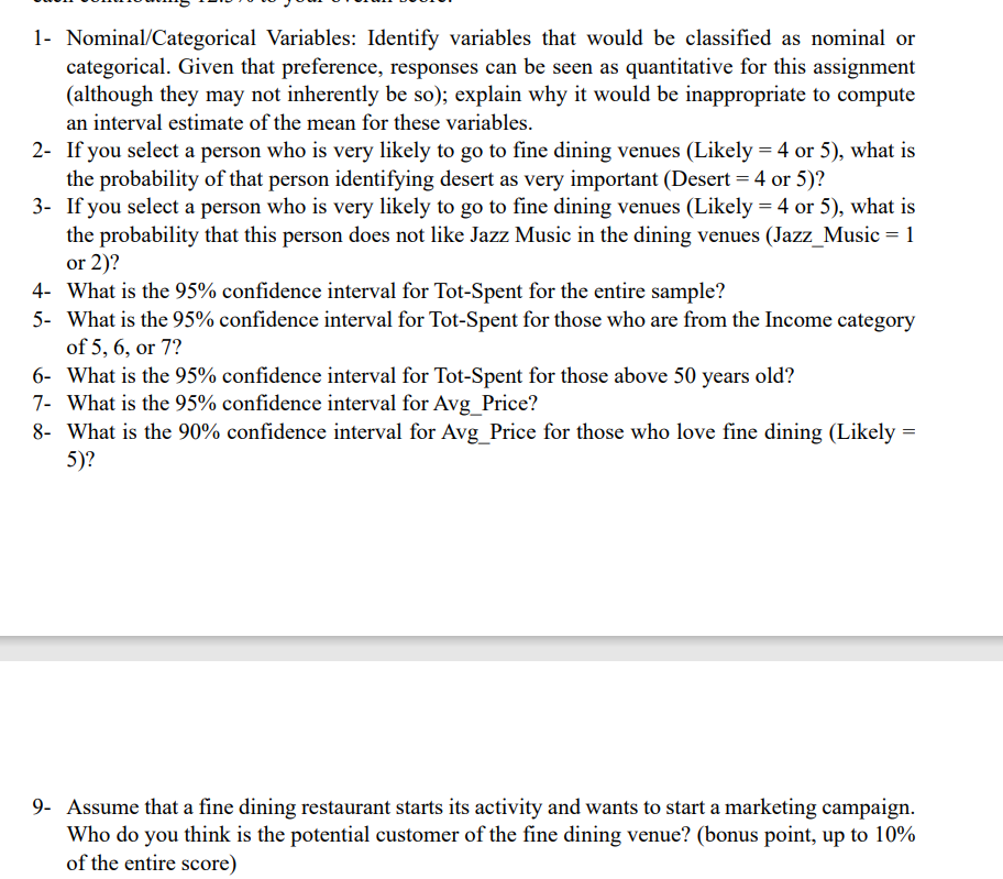 Solved 1- Nominal/Categorical Variables: Identify variables | Chegg.com