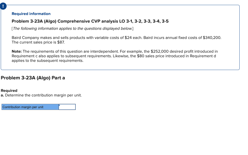 Solved Problem 3-23A (Algo) Comprehensive CVP analysis LO | Chegg.com