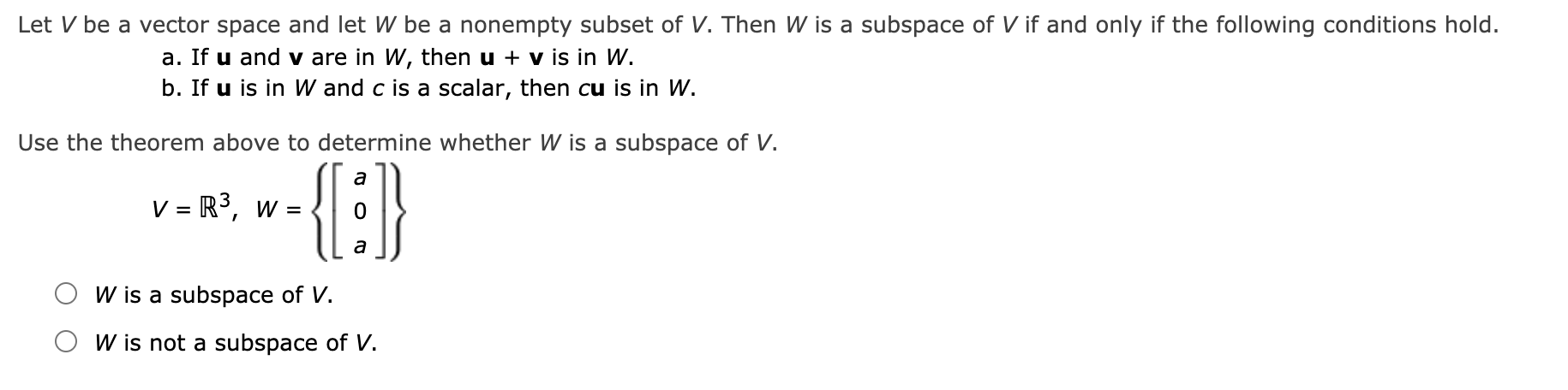 Solved Let V Be A Vector Space And Let W Be A Nonempty 