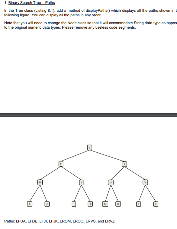 Solved 1. Binary Search Tree - Paths In the Tree class | Chegg.com