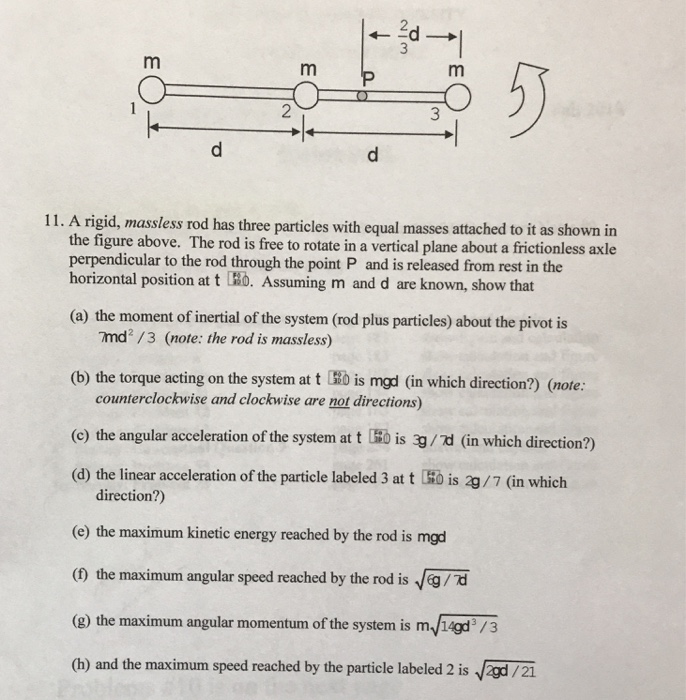 Solved 2d 11. A rigid, massless rod has three particles with | Chegg.com