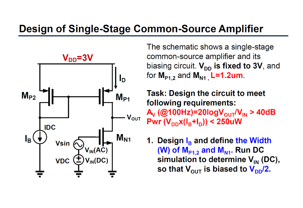 Design of Single-Stage Common-Source Amplifier The | Chegg.com