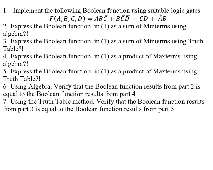 Solved 1 Implement the following Boolean function using | Chegg.com