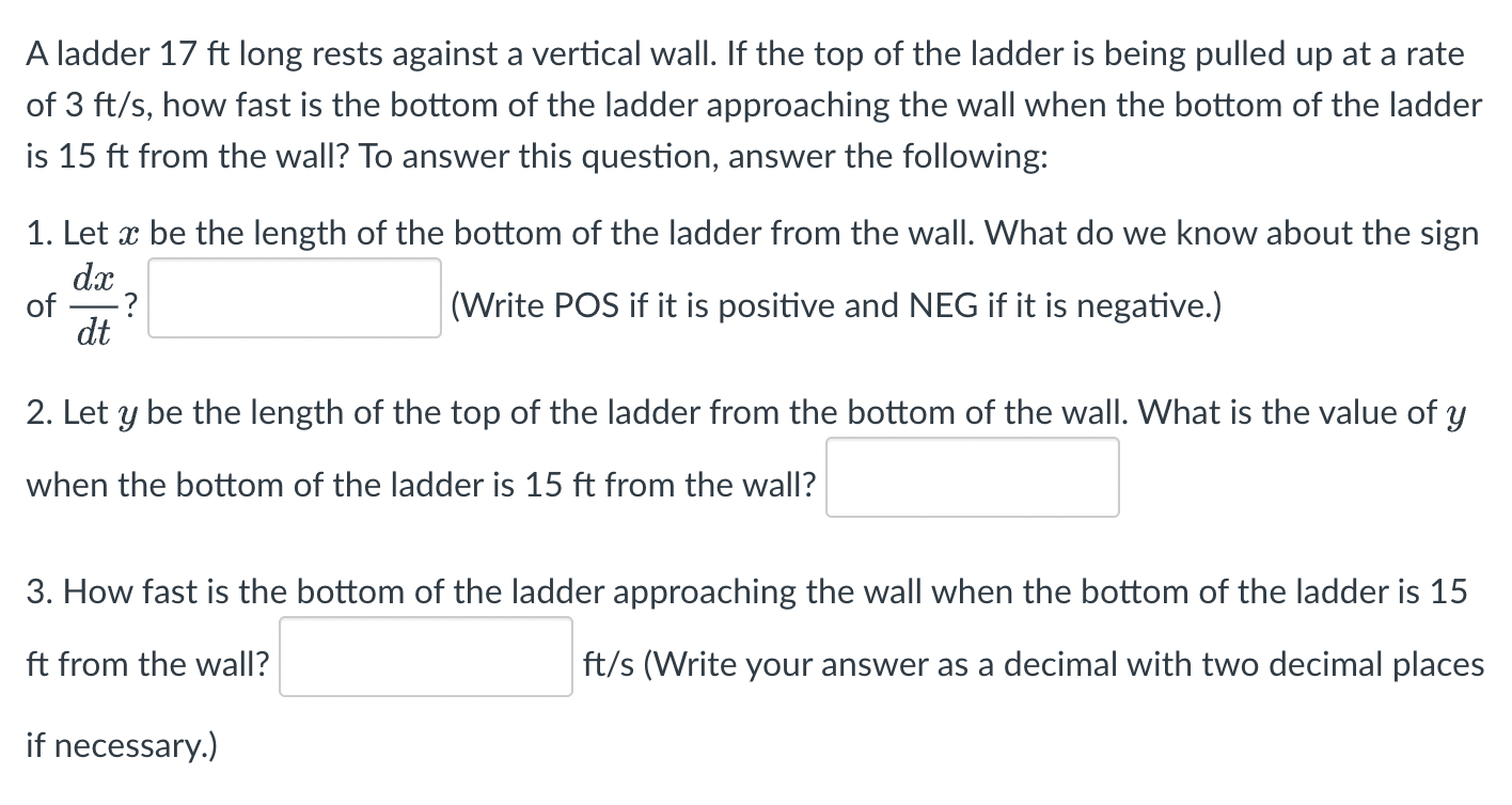 Solved A ladder 17 ft long rests against a vertical wall. If | Chegg.com
