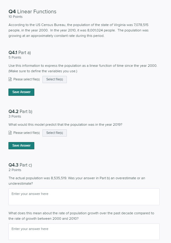 Solved Q4 Linear Functions 10 Points According to the US | Chegg.com